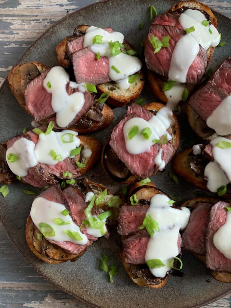 Steak Bites Appetizer with Cheese Sauce